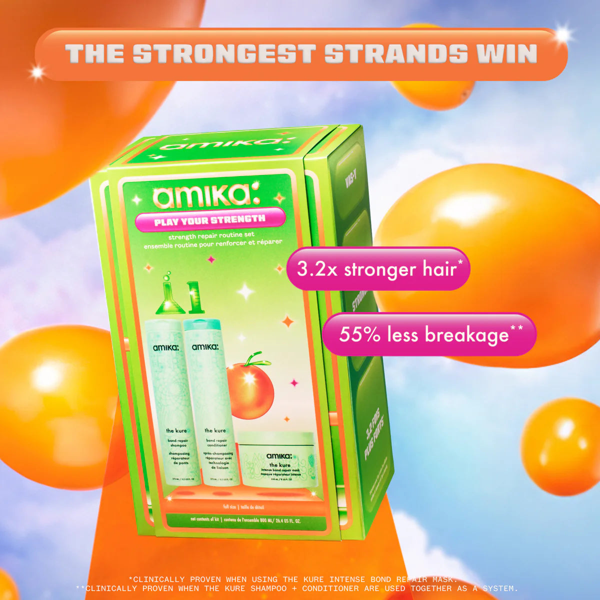 Amika Play Your Strength Kit, Kure bond repair shampoo, conditioner ...